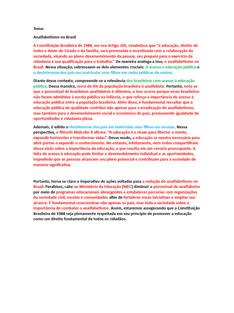 Analfabetismo no Brasil: Desafios e Soluções | PDF | Alfabetização | Brasil