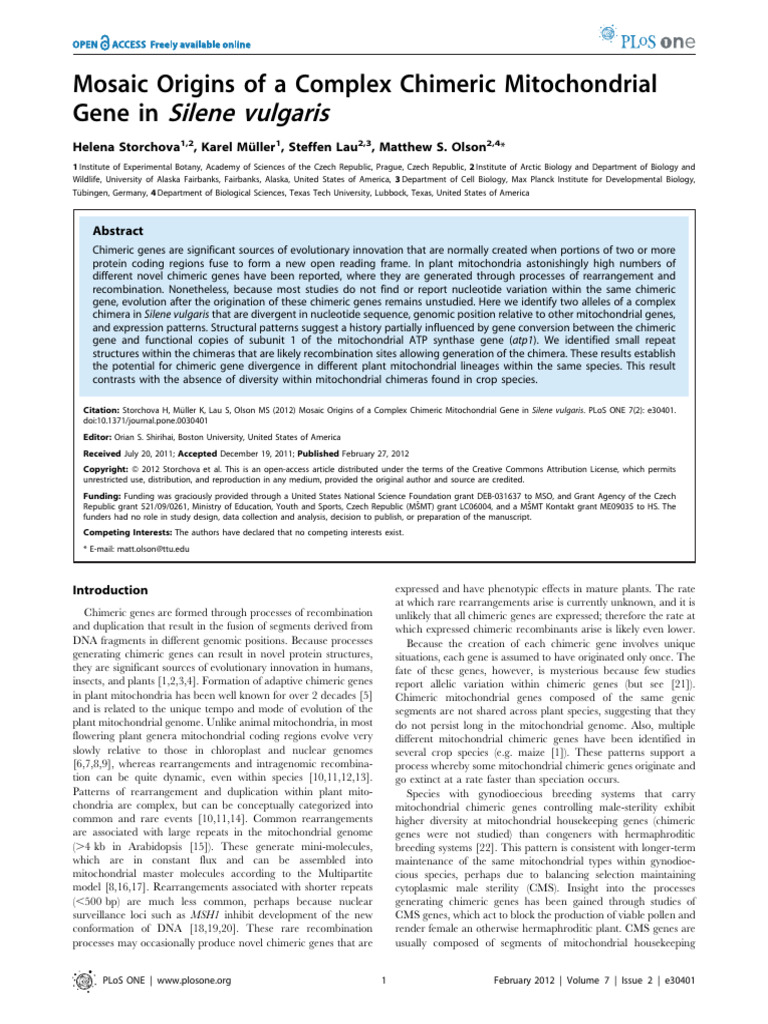 Mosaic Origins of A Complex Chimeric Mitochondrial Gene in Silene ...