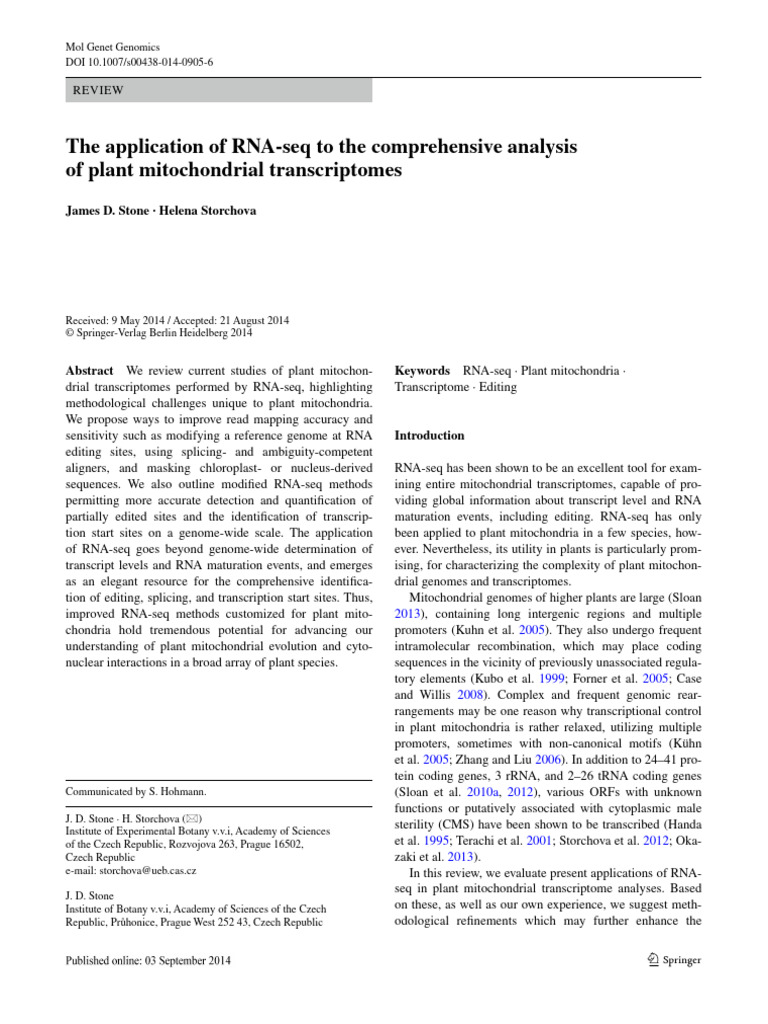 The Application of RNA-seq To The Comprehensive Analysis of Plant ...