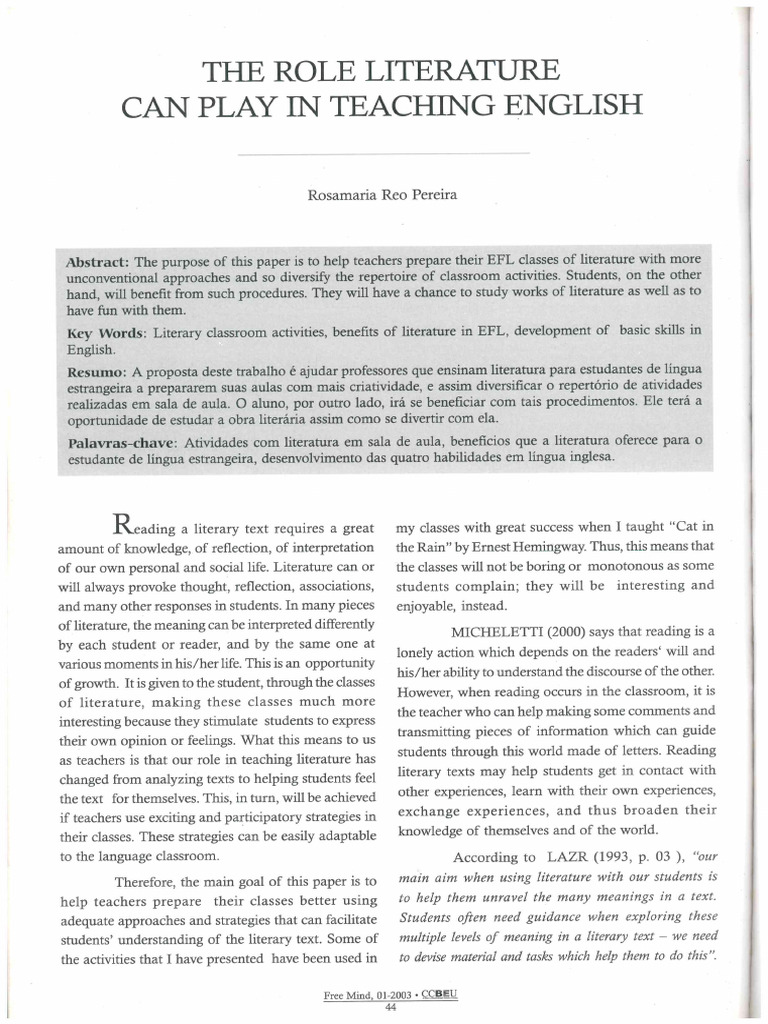 The Role of Literature Can Play in Teaching English | PDF