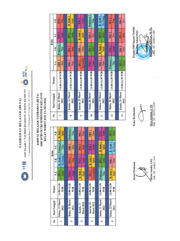Jadwal BeTa Bulan Maret (Guru) | PDF