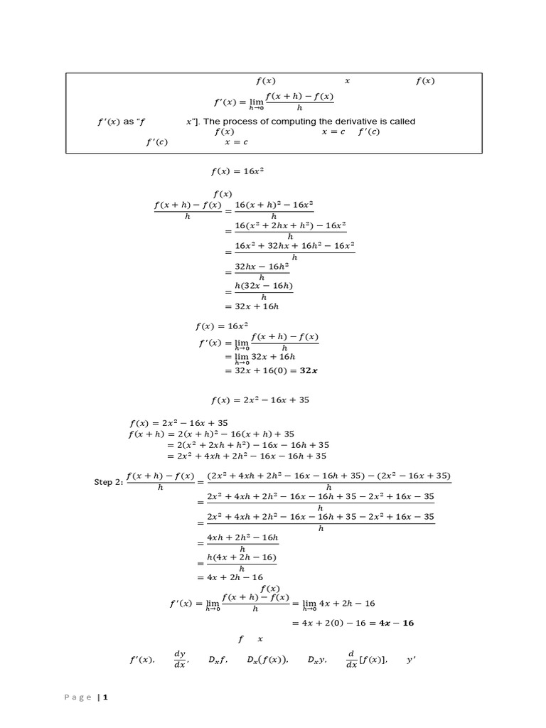 Calculus 1 Derivative Of A Function Pdf Derivative Function