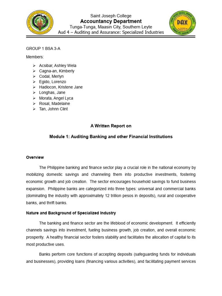 Aud4 Module 1 Written Report Group 1 | PDF | Banks | Audit