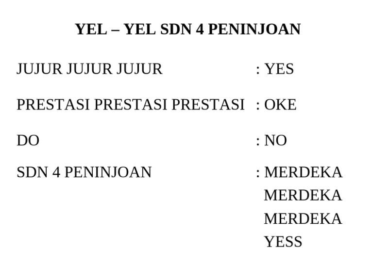 Yel - Yel SDN 4 Peninjoan | PDF