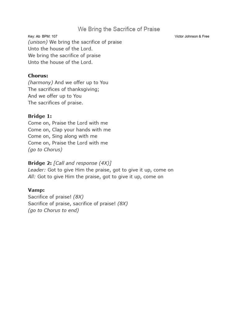 We Bring The Sacrifice of Praise | PDF