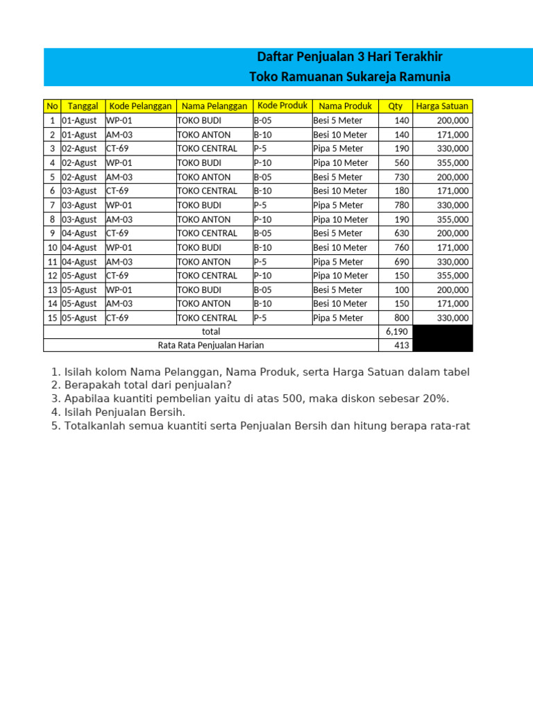 LATIHAN Mandiri 1 excel dan perusahaan Jasa | PDF