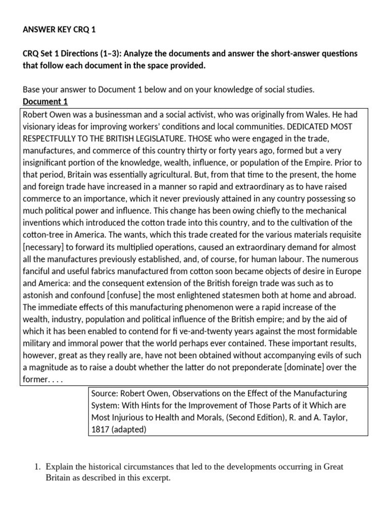 Sc10 Key Practice CRQ Midterm | PDF | Industrial Revolution | Factory