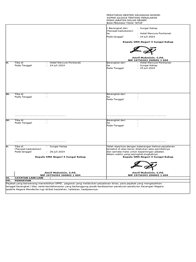 lembar belakang sppd 24 juli 2024 bu yuli | PDF