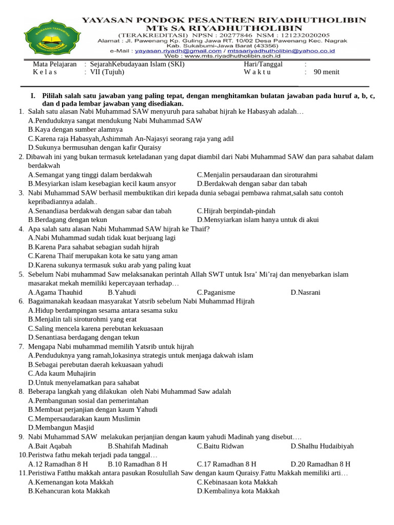 Soal Pas Ski Kelas 7 2022 | PDF