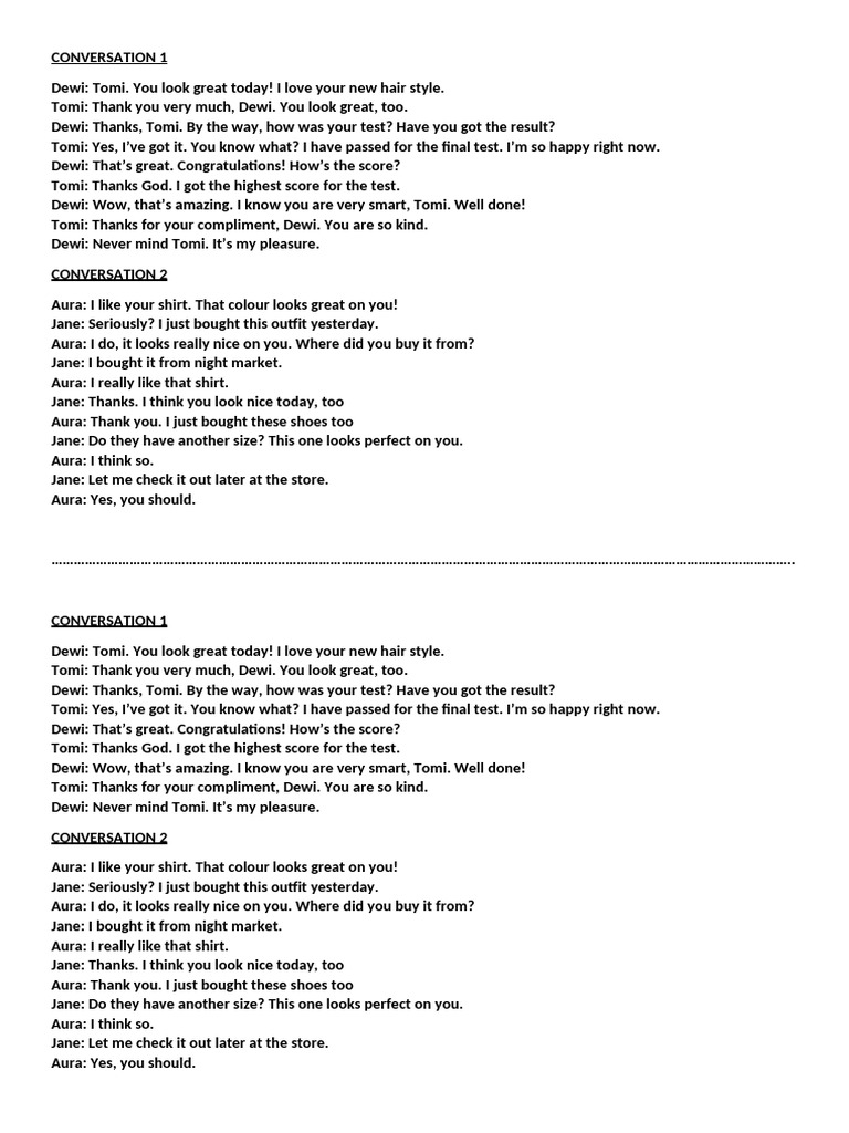 Conversation Giving Compliment | PDF