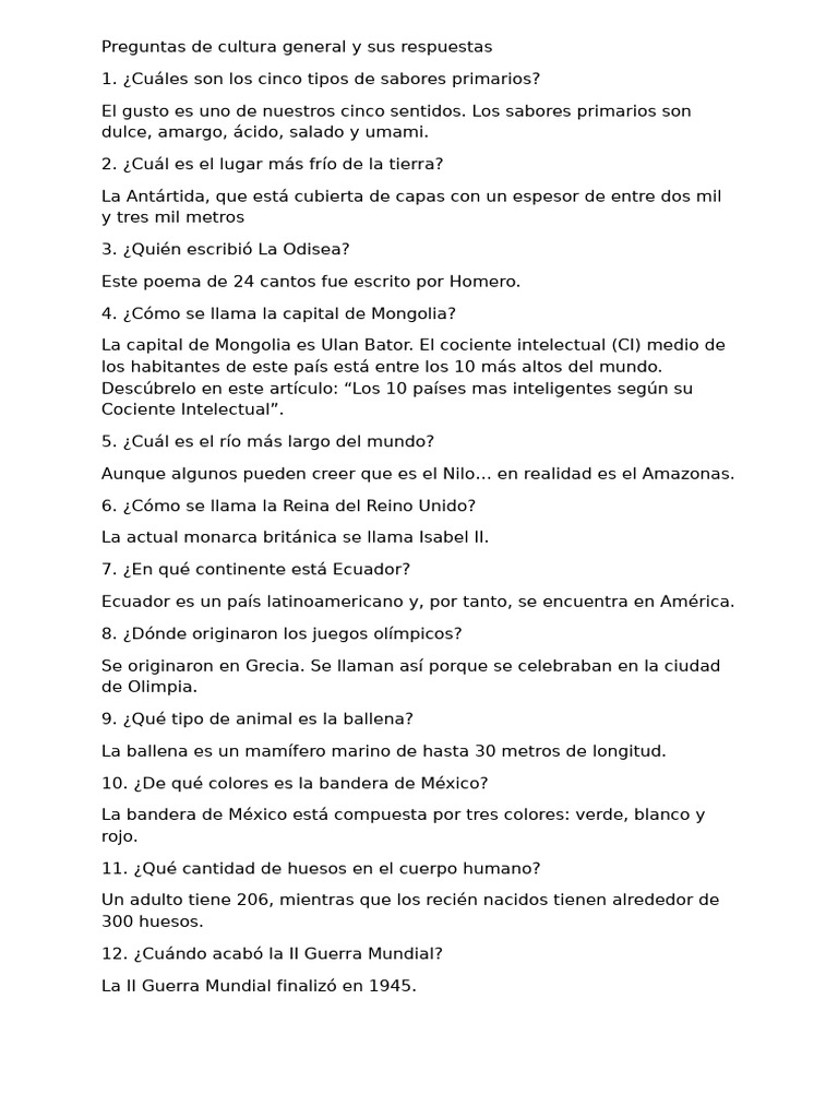 Preguntas y respuestas de cultura general | PDF | Sangre | FIFA