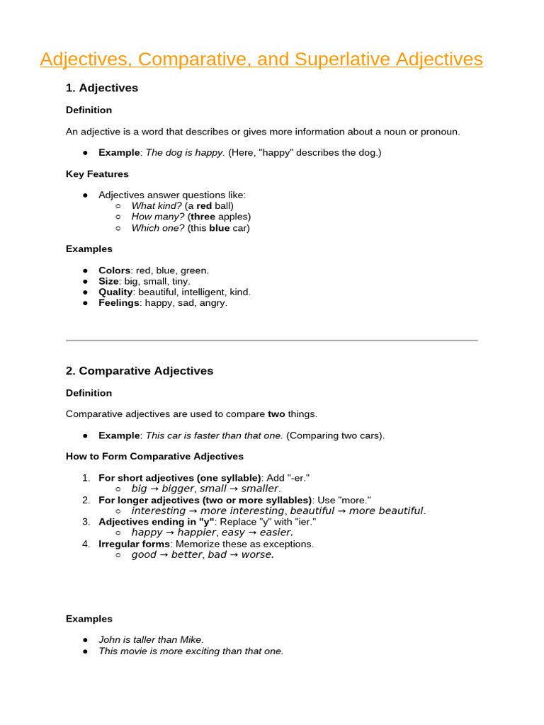 Adjectives, Comparative, And Superlative Adjectives | PDF | Adjective | Linguistics