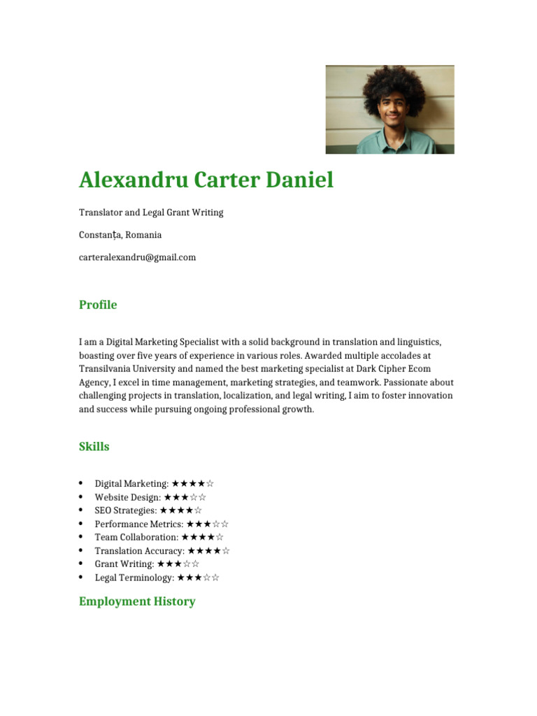 Alexandru Carter Daniel Resume | PDF