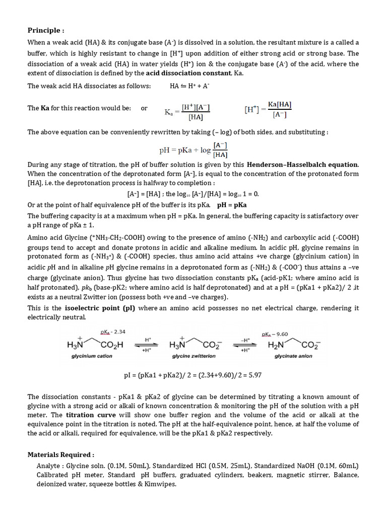 Glycine Titration and pKa Determination | PDF | Acid | Acid ...