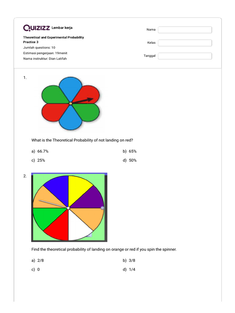 Probability Practice Worksheet | PDF | Odds | Probability