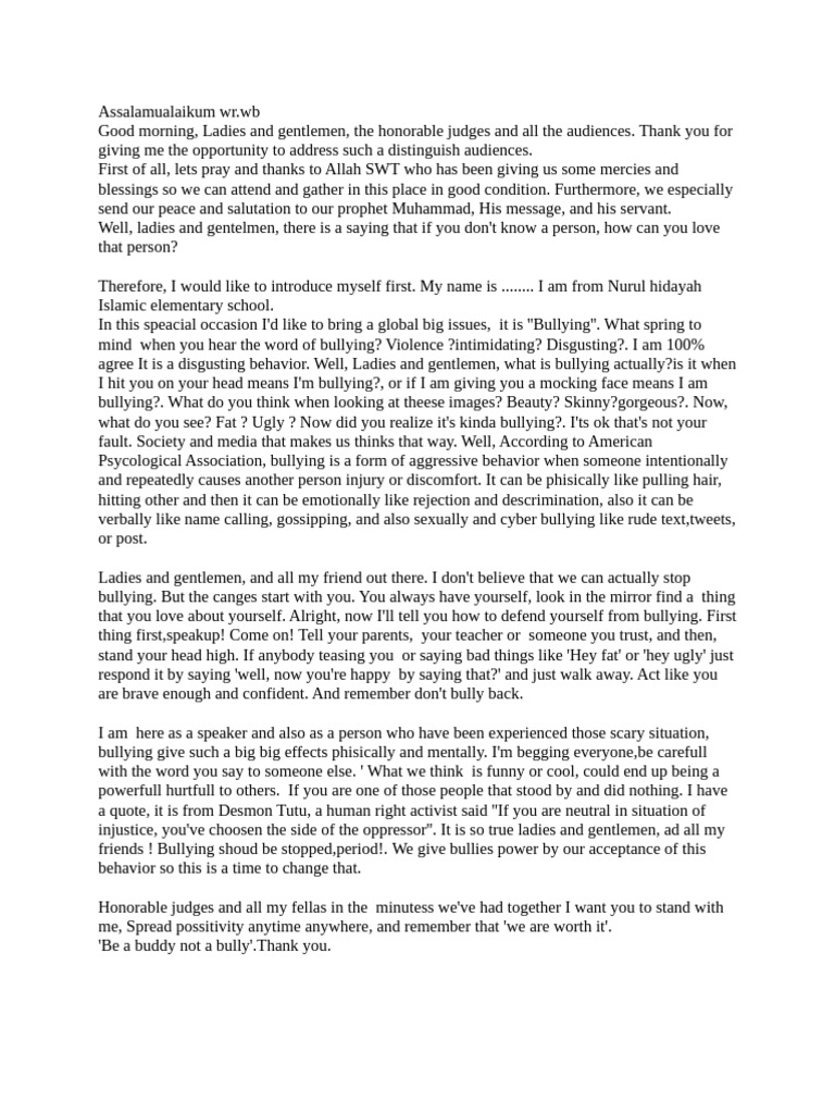 bullying speech | PDF | Bullying
