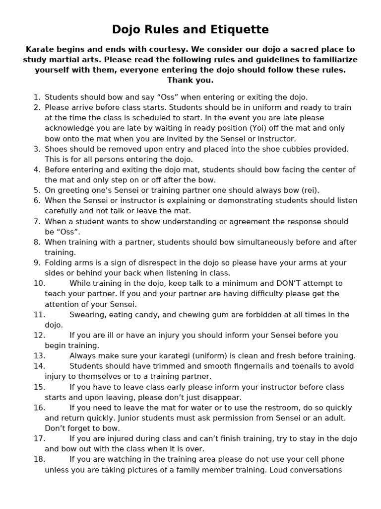 Dojo Rules and Etiquette 3 | PDF