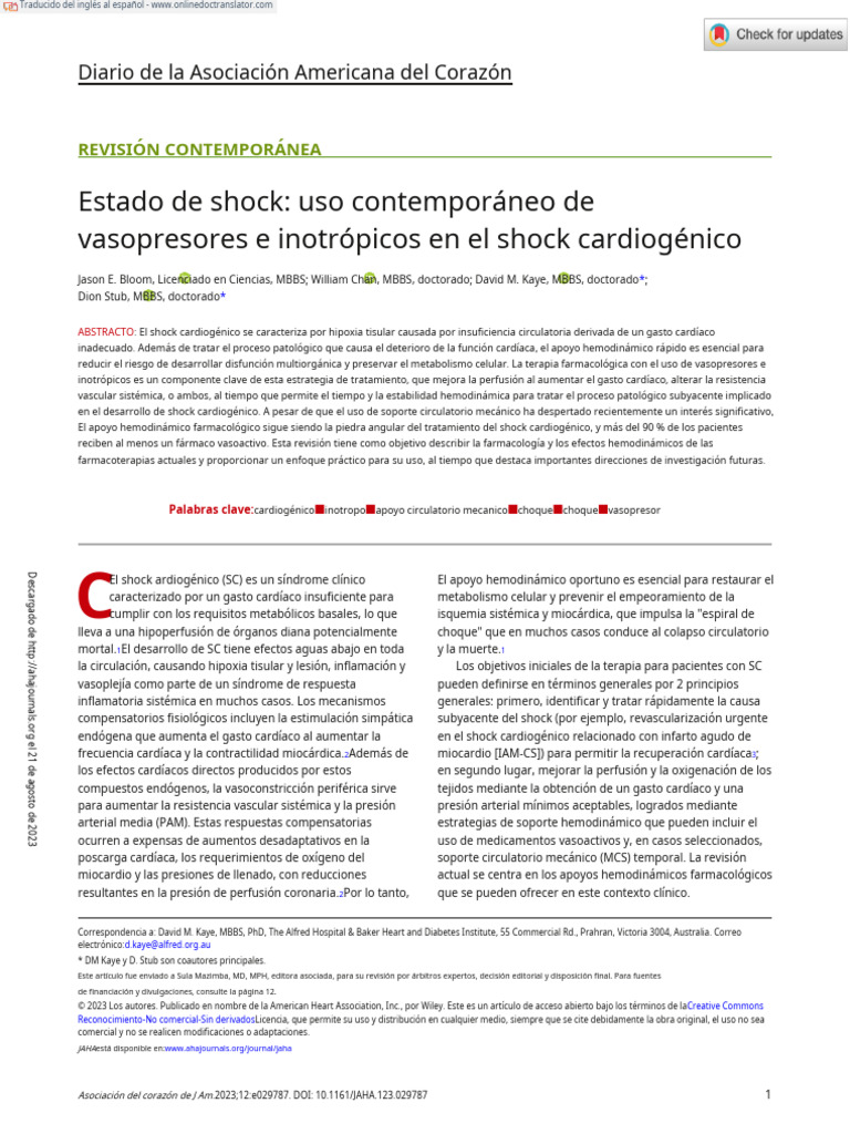 Uso de Vasopresores e Inotropicos en Shock Cardiogenico | PDF | Choque ...