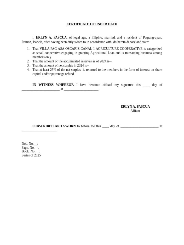 Certificate of Under Oath | PDF