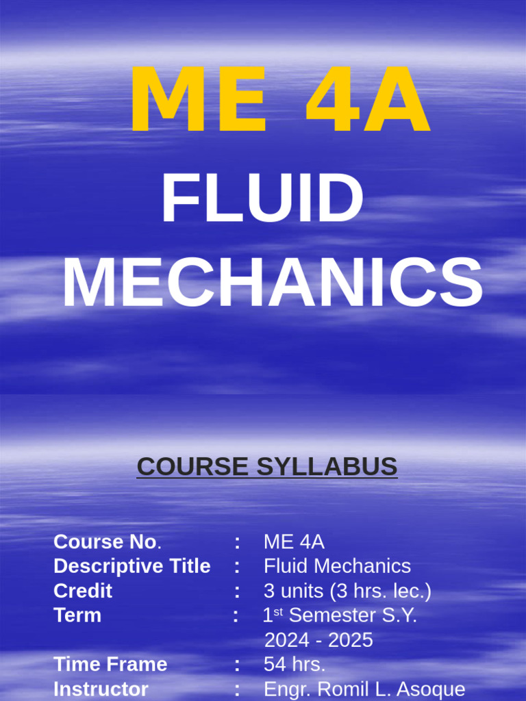Fluid Mechanics Course Syllabus | PDF | Viscosity | Gases