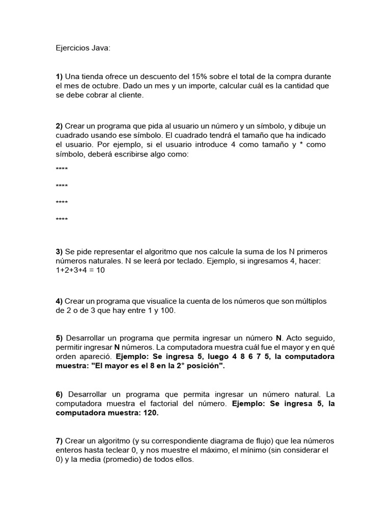 Ejercicios Java para Repaso | PDF