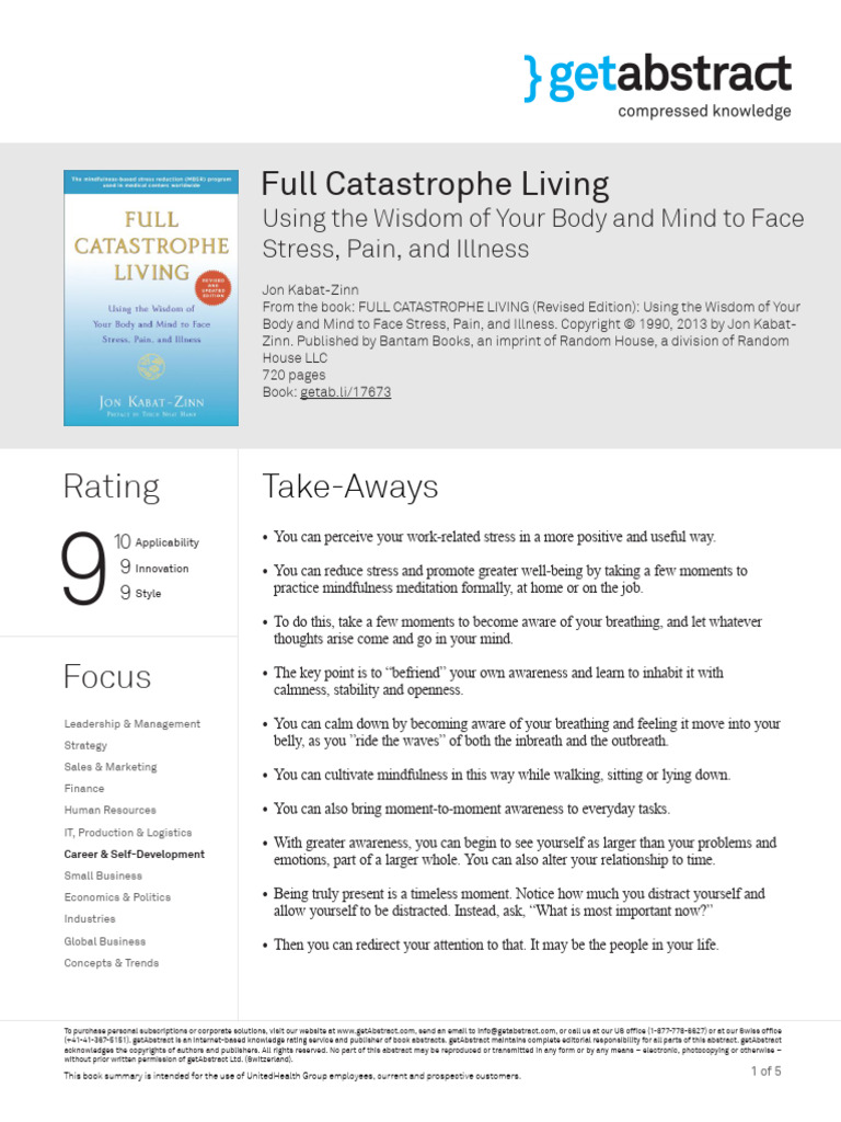 Full Catastrophe Living Kabat Zinn en 17673 | PDF | Mindfulness | Meditation