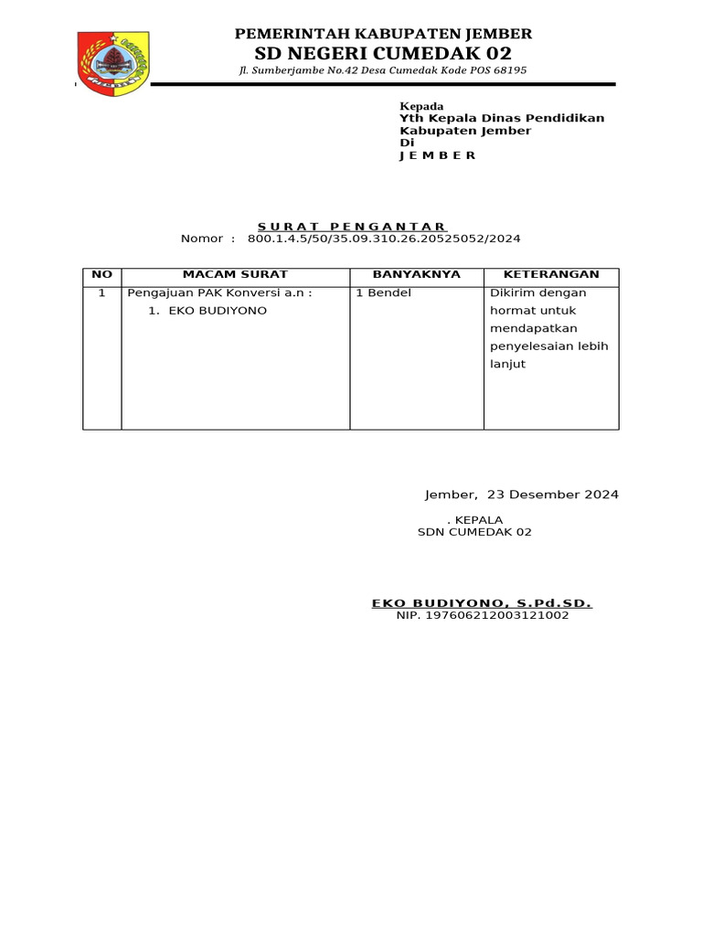 SURAT PENGANTAR Pengajuan Berkala (1) | PDF