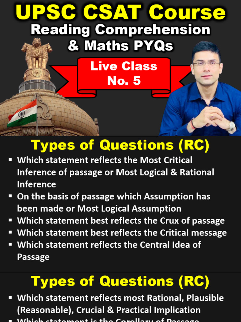 009 UPSC CSAT PYQs Live Class 5 Reading Comprehension & Maths | PDF