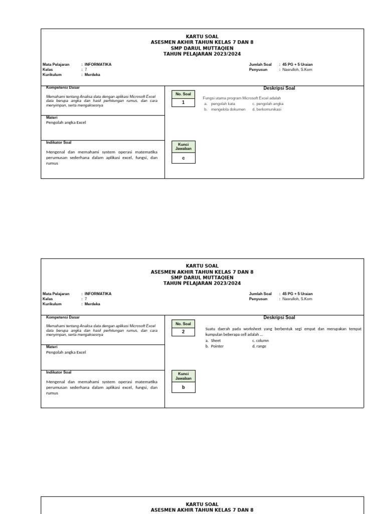 KARTU SOAL ASAT_INFORMATIKA_2024 | PDF