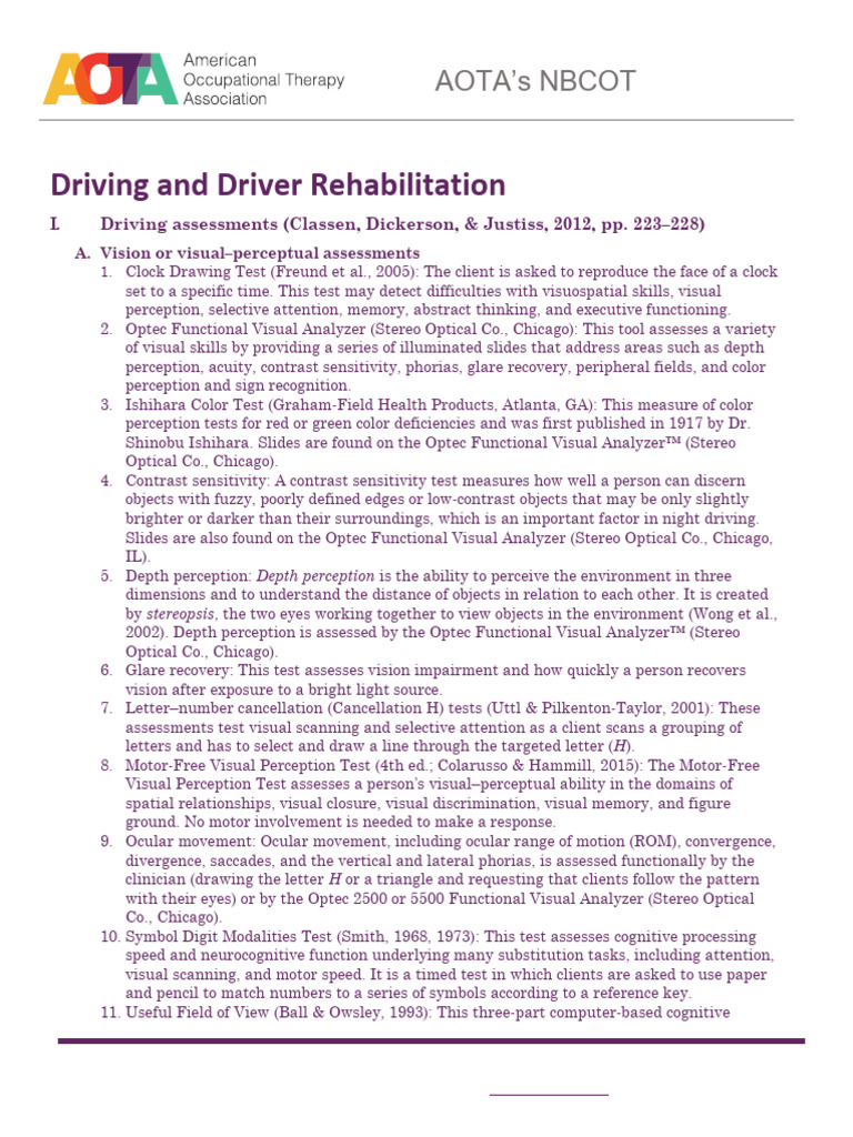 05 OT Driving AOTA Exam Prep.0922 | PDF | Wechsler Adult Intelligence ...