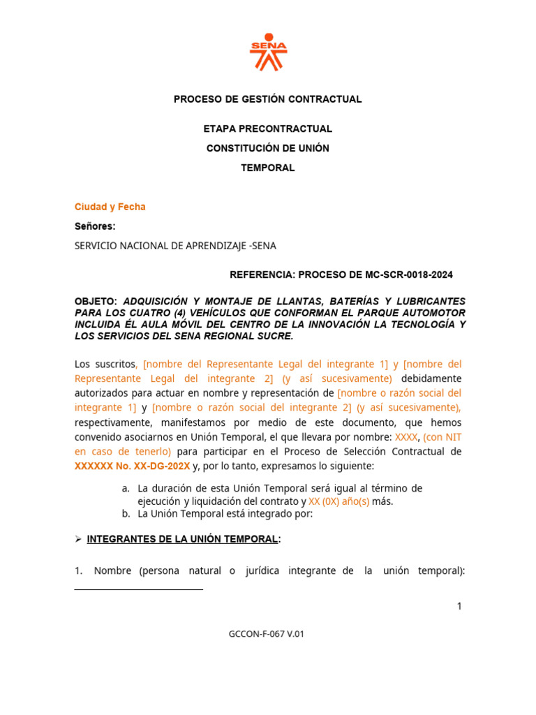 Formato Constitución de Unión Temporal | PDF