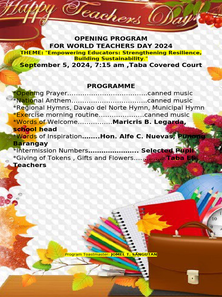 World Teachers Day 2024 Opening Program | PDF
