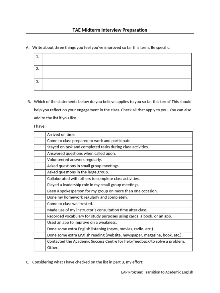 TAE Midterm Interview Prep Guide | PDF