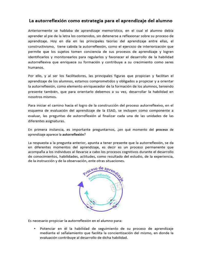 Autorreflexión: Clave para Aprender | PDF | Aprendizaje | Evaluación