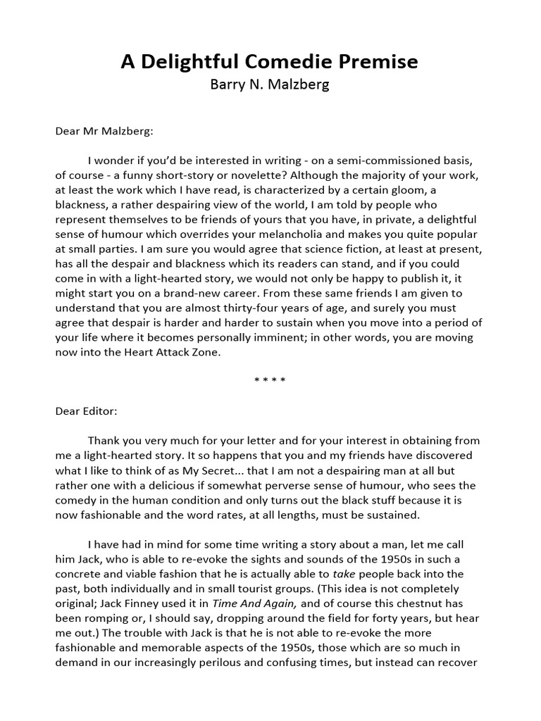 A Delightful Comedie Premise: Barry N. Malzberg | PDF | Mind