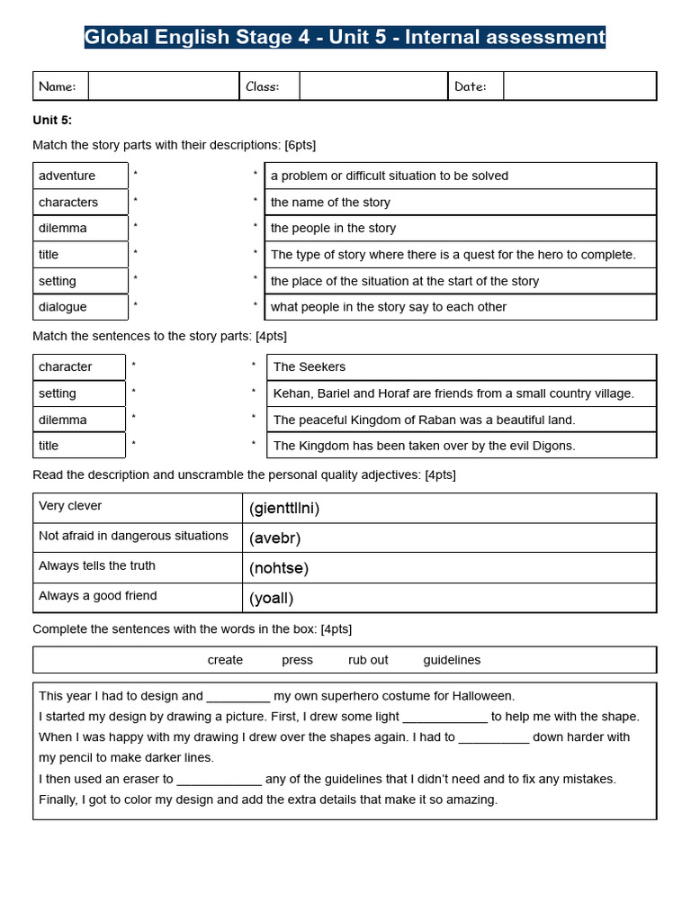 Global English Stage 4 Unit 5 Test | PDF