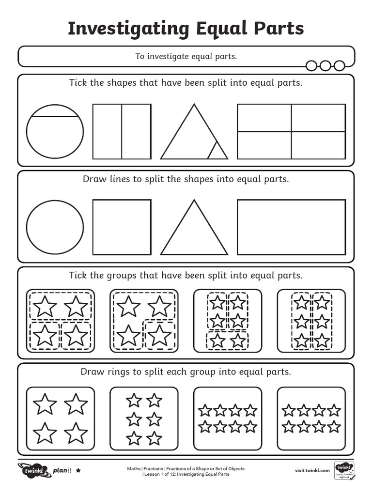 Investigating Equal Parts Maths Activity Sheets Year 2 - Ver - 1 | PDF ...