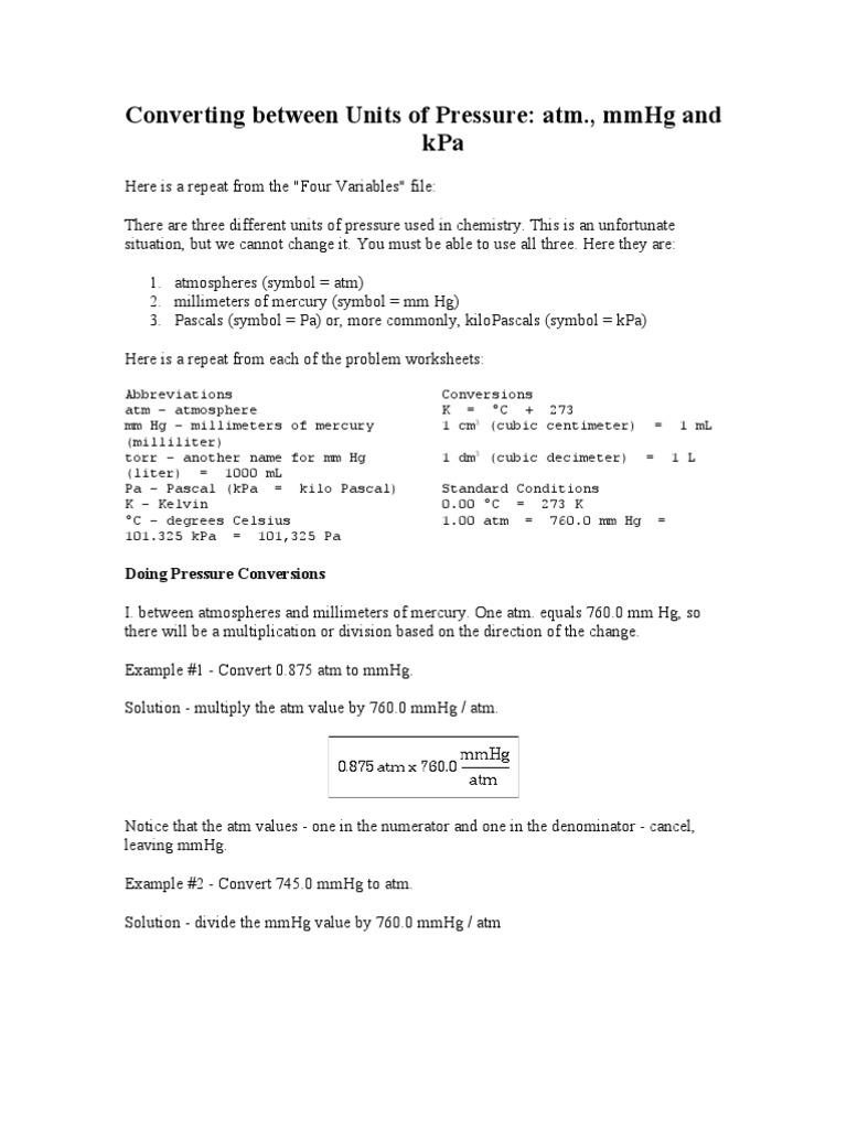 Converting Between Units of Pressure | PDF | Pascal (Unit) | Fraction ...