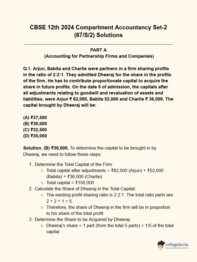 CBSE 12th 2024 Compartment Accountancy Set 2 67 S 2 Solutions | PDF ...