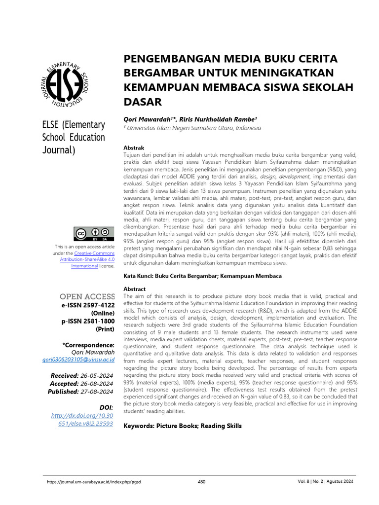 Pengembangan Media Buku Cerita Bergambar Untuk Meningkatkan Kemampuan Membaca Siswa Sekolah ...