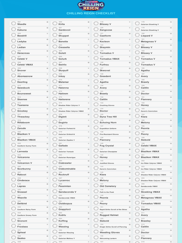 CRE Chilling Reign Checklist | PDF | Pokémon