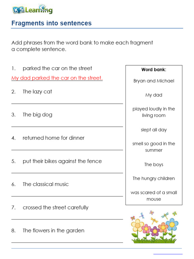 Grade 2 Fix Sentence Fragments A | PDF