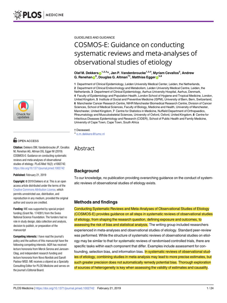 COSMOS-E - Guidance On Conducting | PDF | Systematic Review | Cohort Study