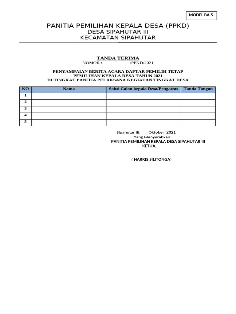 Form.tanda Terima Dpt Ba 5 | PDF