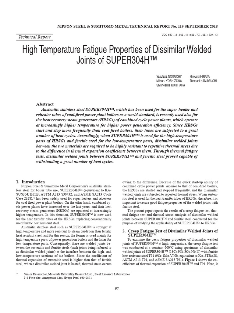 High Temperature Fatigue Properties of Dissimilar Welded 304H | PDF ...