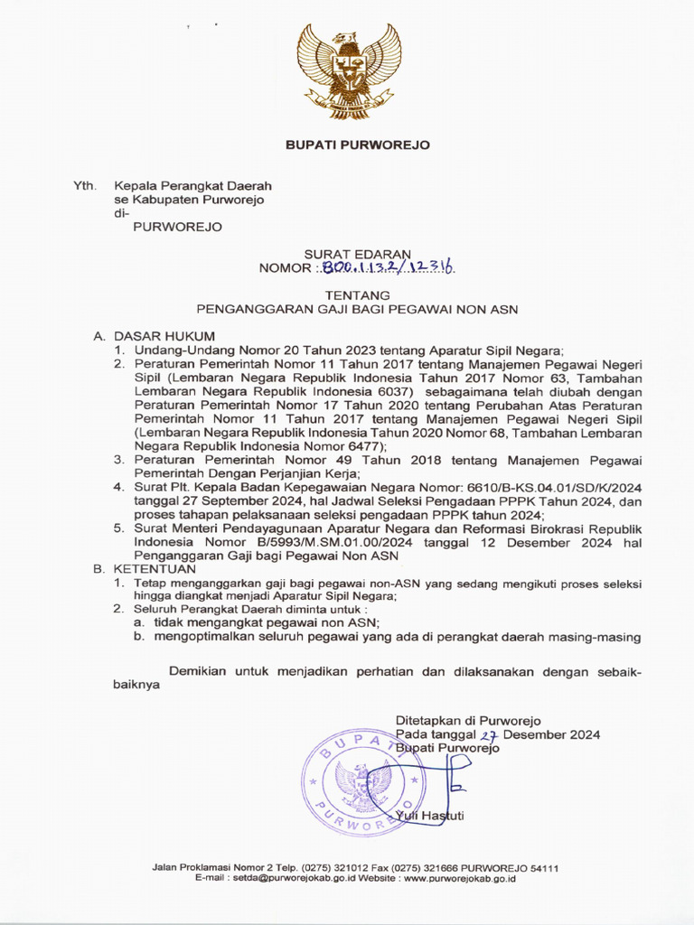 SURAT EDARAN PENGANGGARAN GAJI BAGI PEGAWAI NON ASN | PDF