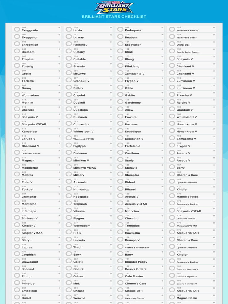 Pokémon Brilliant Stars List | PDF | Pokémon | Nintendo Franchises