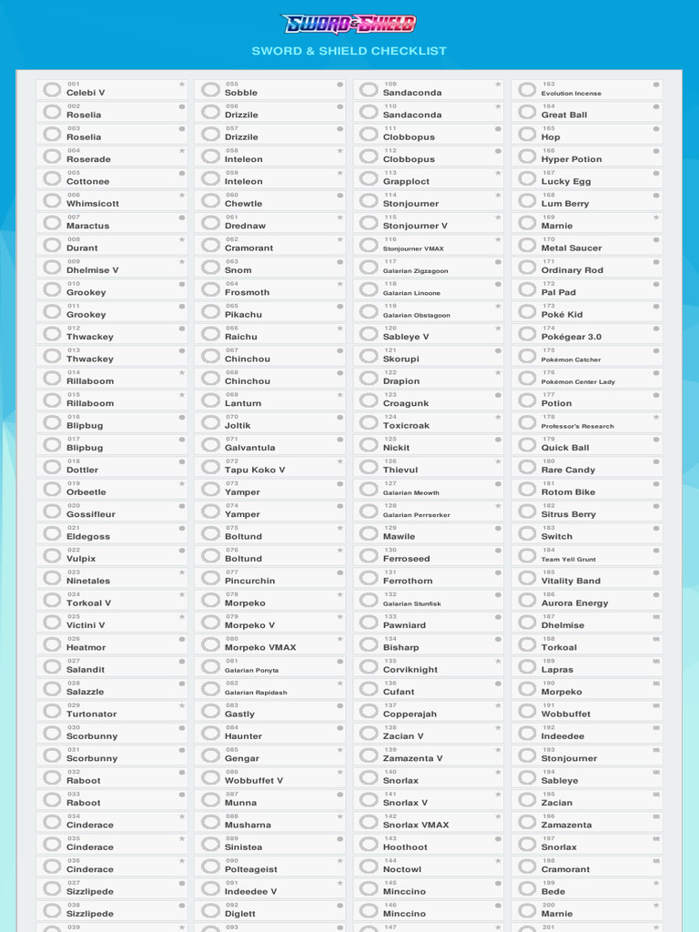 Sword & Shield Pokedex Checklist | PDF | Pokémon | Nintendo Franchises