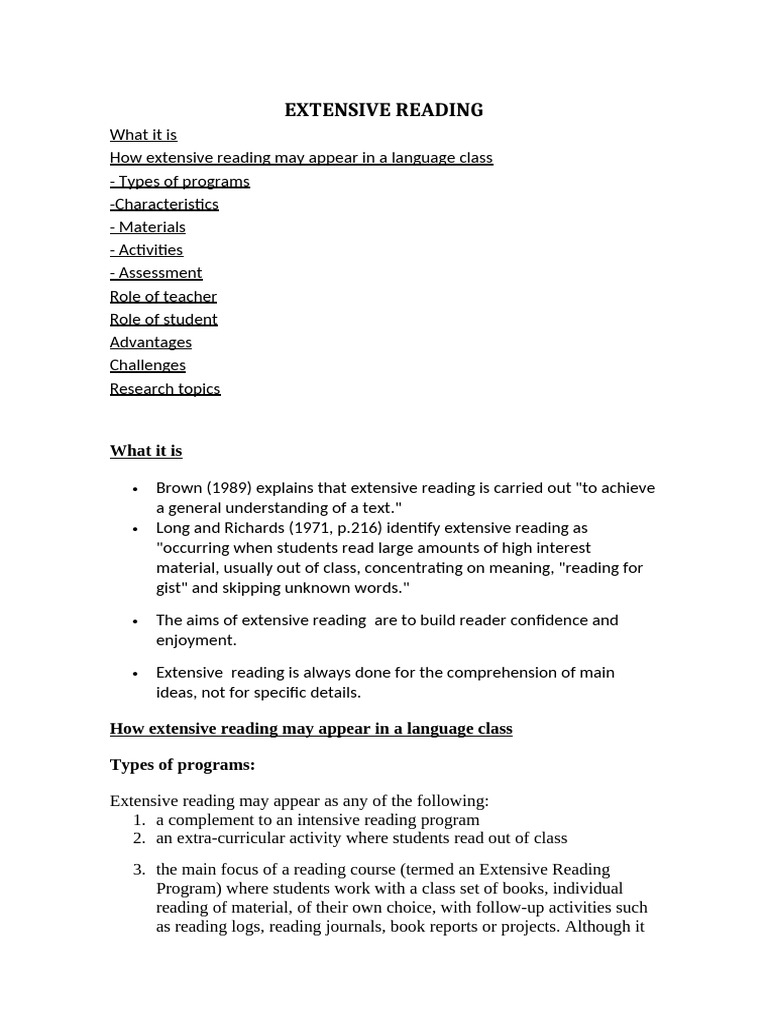 Understanding Extensive Reading in Classes | PDF | Vocabulary | Reading ...