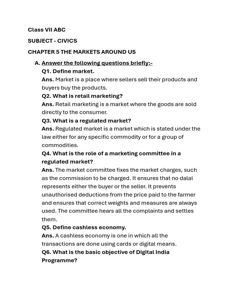 Vii CH 5 The Markets Around Us | PDF | Market (Economics) | Digital ...